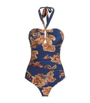 Zimmermann Aster Floral Halterneck One Piece - Navy