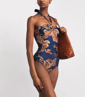 Zimmermann Aster Floral Halterneck One Piece - Navy