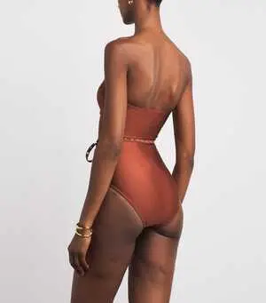 Zimmermann Indra Bandeau One-piece Swimsuit With Studded Belt