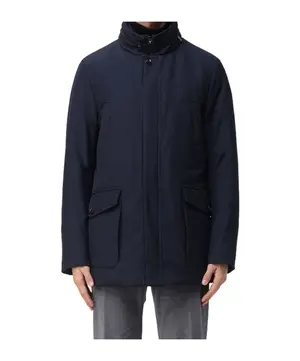 MOORER Long-sleeved Stand-up Collar Cotton Coat - Blue