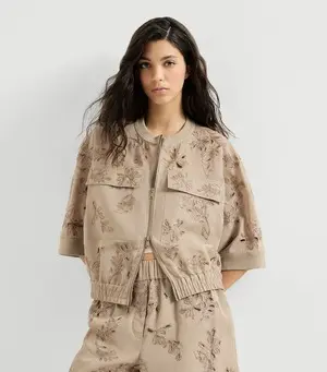 Brunello Cucinelli Embroidered Cotton Organza Bomber Jacket