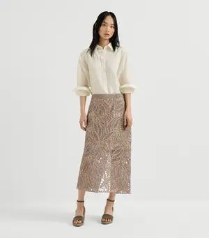 Brunello Cucinelli Embroidered Midi Skirt