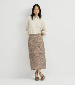 Brunello Cucinelli Embroidered Midi Skirt