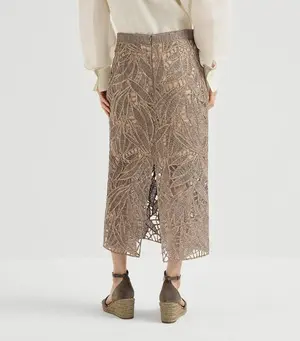 Brunello Cucinelli Embroidered Midi Skirt