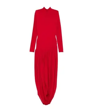 Magda Butrym High Neck Long Sleeve Pleated Skirt Dress - Red