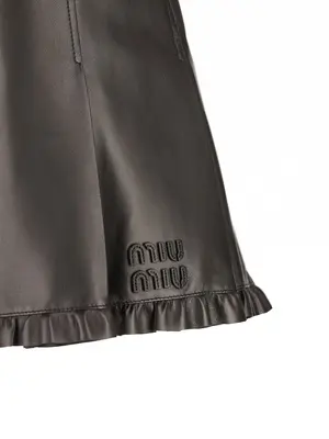 Miu Miu Pleated Nappa Leather Midi Skirt With Ruffle Hem