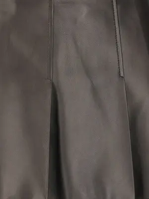 Miu Miu Pleated Nappa Leather Midi Skirt With Ruffle Hem
