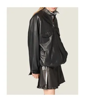 Miu Miu Pleated Nappa Leather Midi Skirt With Ruffle Hem