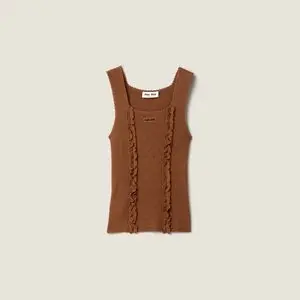 Miu Miu Cashmere And Silk Sleeveless Top With Ruffle Detail