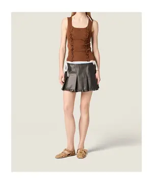 Miu Miu Cashmere And Silk Sleeveless Top With Ruffle Detail