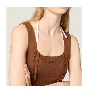 Miu Miu Cashmere And Silk Sleeveless Top With Ruffle Detail