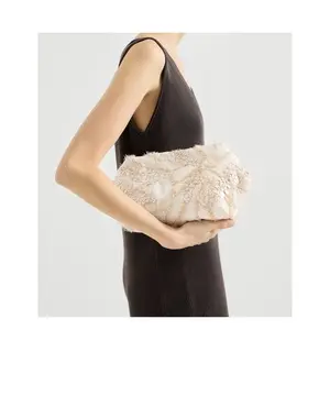 Brunello Cucinelli Silk Organza Pouch Bag With Seabed Embroidery