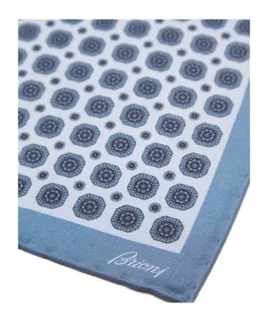 Brioni Light And Steel Medallion Print Silk Pocket Square