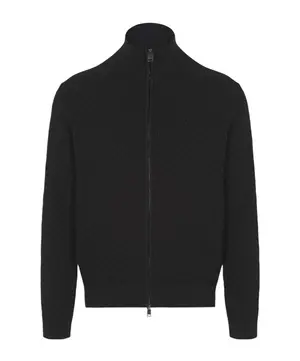Brioni Cotton, Silk And Cashmere Trama Weave Full-zip Sweater - Black