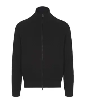 Brioni Cotton, Silk And Cashmere Trama Weave Full-zip Sweater - Black
