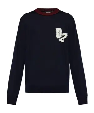 Dsquared2 Long Sleeve Knit Sweater With Appliqu - Black