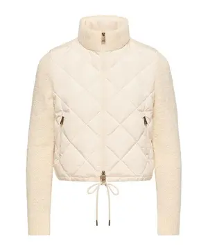 Moncler Cotton Blend Padded Zip-up Cardigan With Logo Patch - White
