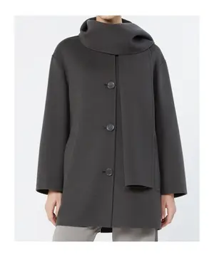 Max Mara Detailed Single Breasted Coat With Scarf - Dark Gray