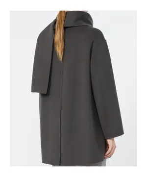 Max Mara Detailed Single Breasted Coat With Scarf - Dark Gray