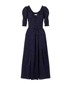 DÔEN Cotton-voile Puffed Sleeve Midi Dress - Black