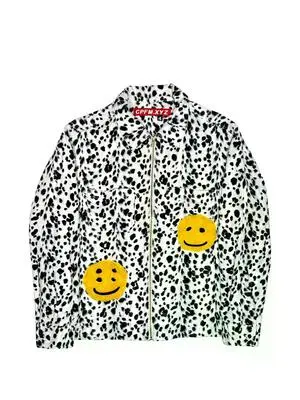 TRAVIS SCOTT Cpfm X Grey Leopard Print Smiley Face Patch Jacket