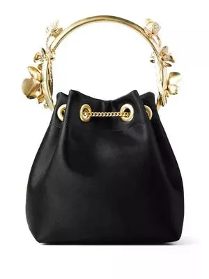 JIMMY CHOO Bon Bon Flower-appliqué Satin Bag - Black