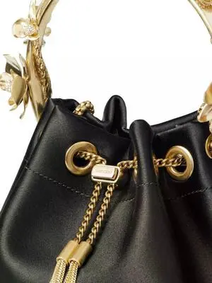 JIMMY CHOO Bon Bon Flower-appliqué Satin Bag - Black