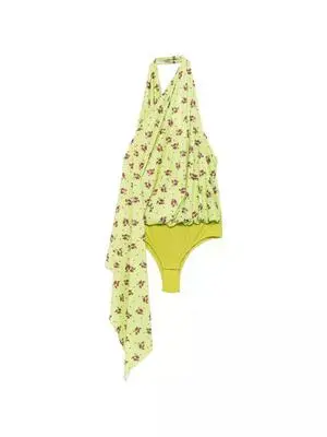Coperni Draped Floral-print Bodysuit - Green