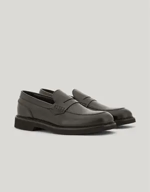 Canali Dark Calfskin Penny Loafers With Eva Sole - Brown