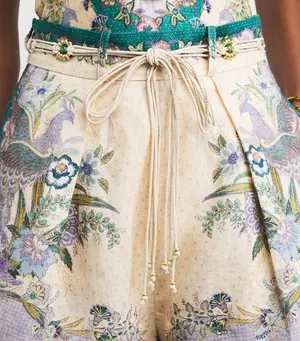 Zimmermann Indra Linen Printed Tuck Shorts - Beige