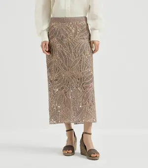 Brunello Cucinelli Midi Skirt With Cacao-leaf Embroidery