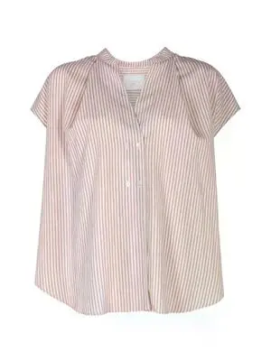 Citizens Of Humanity Striped V-neck Short Sleeve Blouse - White