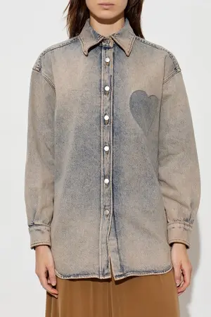 Moschino Denim Shirt With Heart Appliqu