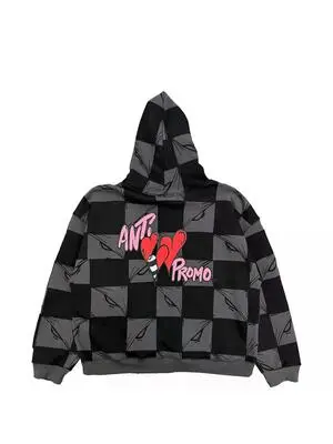 ANTI PROMO Checkered Pattern Graphic Print Hoodie