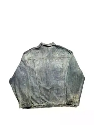 Balenciaga Rhinestone Logo Oversized Denim Jacket - Blue