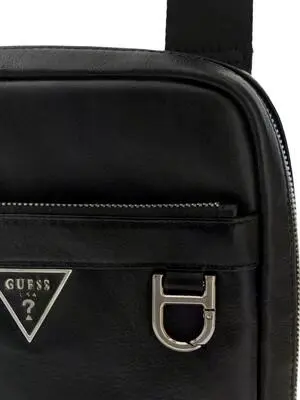 Guess Grained Messenger Bag With Logo Plaque