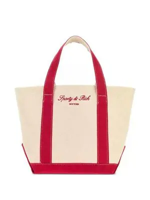 SPORTY & RICH Signature Logo Canvas Tote Bag - Neutrals