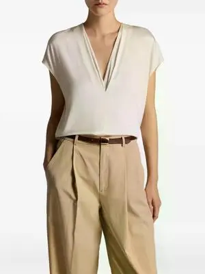 Vince Cap Sleeve V-neck Top - Neutrals