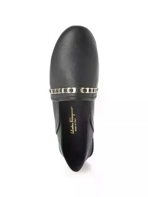 FERRAGAMO Chain-strap Leather Ballet Flats
