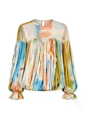 Ulla Johnson Pleated Abstract Print Blouse - Neutrals