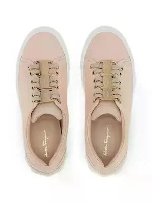 FERRAGAMO Gancini Plaque Leather Sneakers