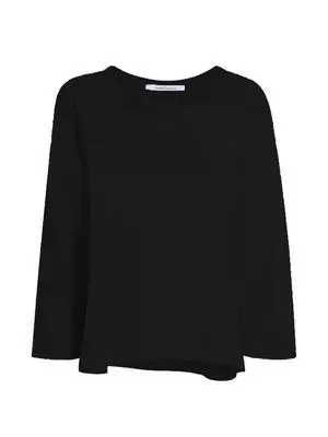 Another Tomorrow Scoop-neck Long Sleeve Sweatshirt - Black
