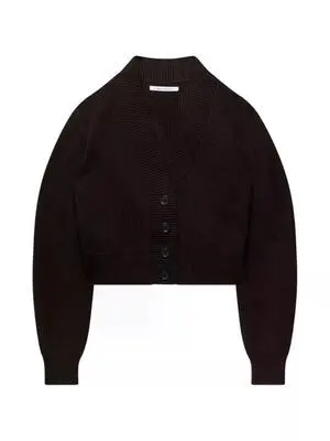 Another Tomorrow Ribbed Cropped Cardigan - Brown