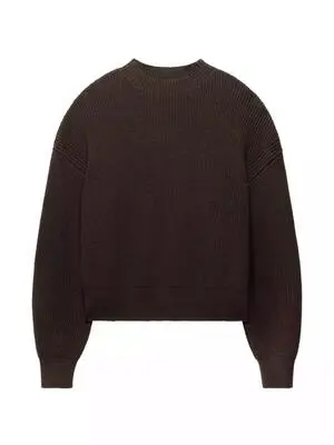 Another Tomorrow Ribbed Knit Crewneck Sweater - Brown