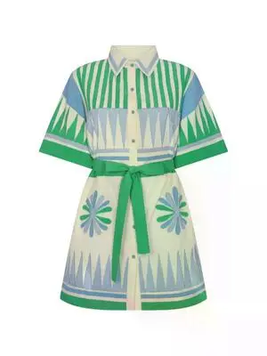Carolina K Amaia Embroidered Belted Shirt Dress - Neutrals