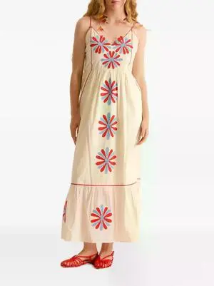 Carolina K Gardenia White Floral Appliqué Tiered Dress