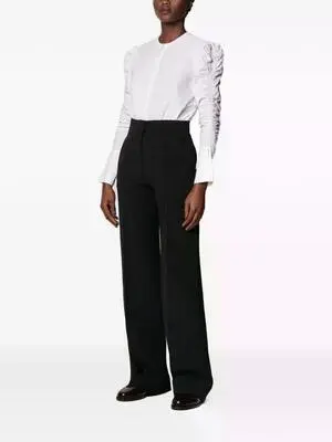 Another Tomorrow Shirred-sleeve Poplin Blouse
