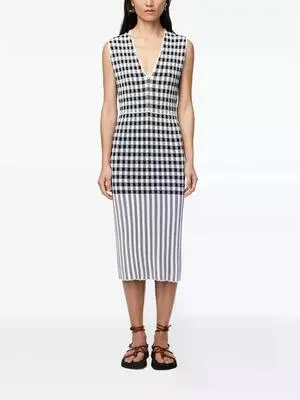 Another Tomorrow Gingham Knit V-neck Dress