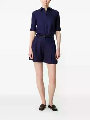 Another Tomorrow Pleated Linen Shorts - Blue