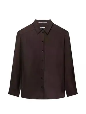 Another Tomorrow Pleat-back Silk Shirt - Brown